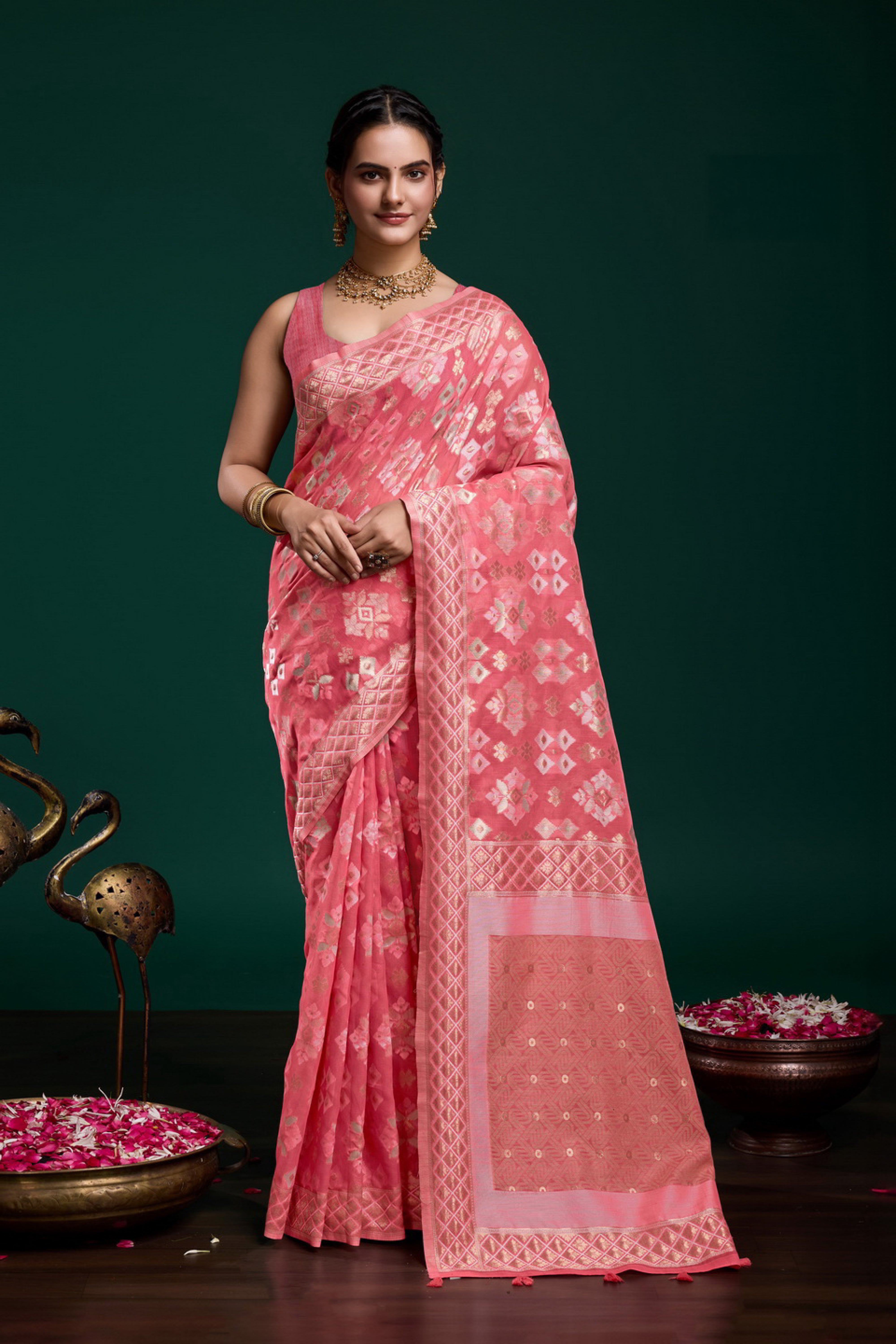 Blush Radiance Linen Saree
