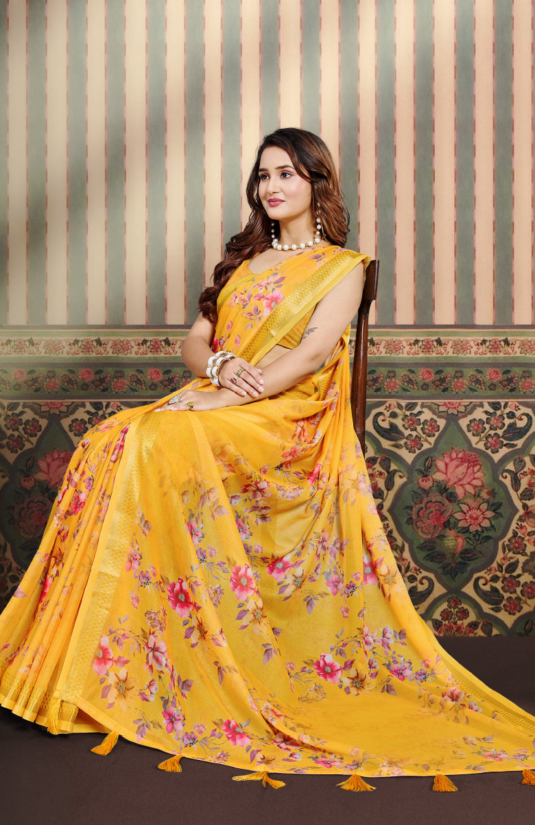 Varnika Border Geoegette Saree For Daily Wear